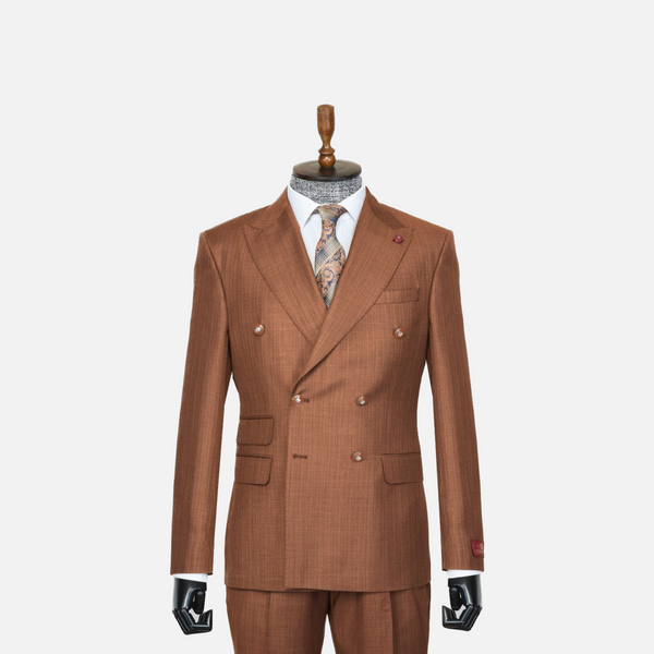Ceretto Men's Slim Fit Capone Double Breasted Suit Cognac NEFNYC – New ...